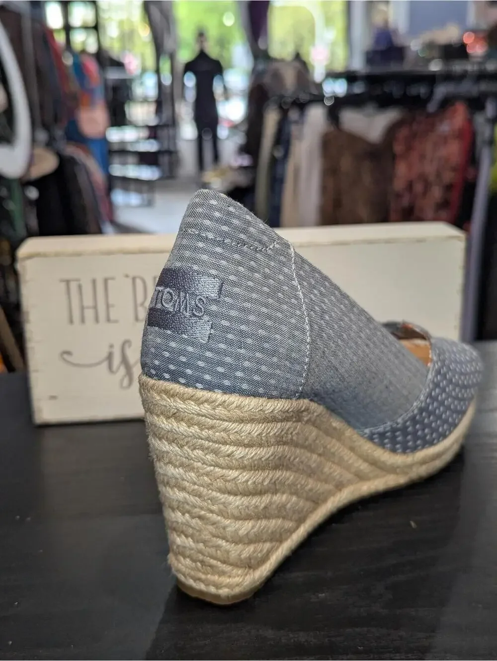 Toms | Shoes | Toms Gray Peeptoe Espadrille Wedge With Orange Floral ...